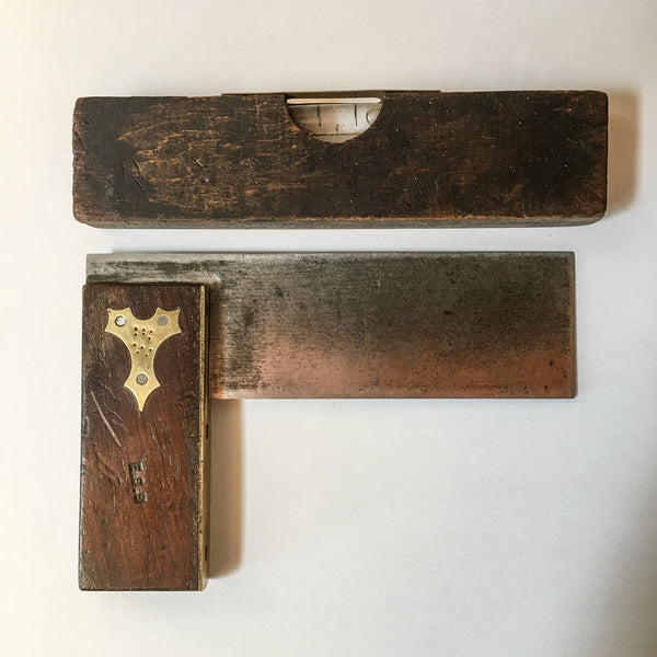 Antique Tools, Mini Try Square and Small Level, Marked E.S.B. , Early ...