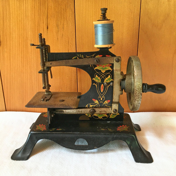 Antique German Toy Sewing Machine – Cast Iron with Floral Paint – c. 1 ...