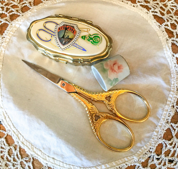 Glittery Gold: Klaas Solingen Sewing Scissors, Porcelain Thimble, New ...