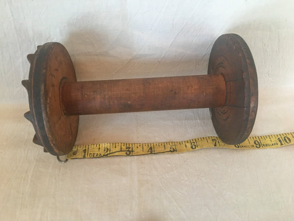 Large Wooden Spool with Metal Gears on End, 8” Long - Day Trip Treasures