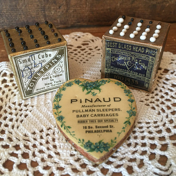 Early 1900’s Pin Cubes, Set of 2 and Celluloid Pin Disc - Day Trip ...