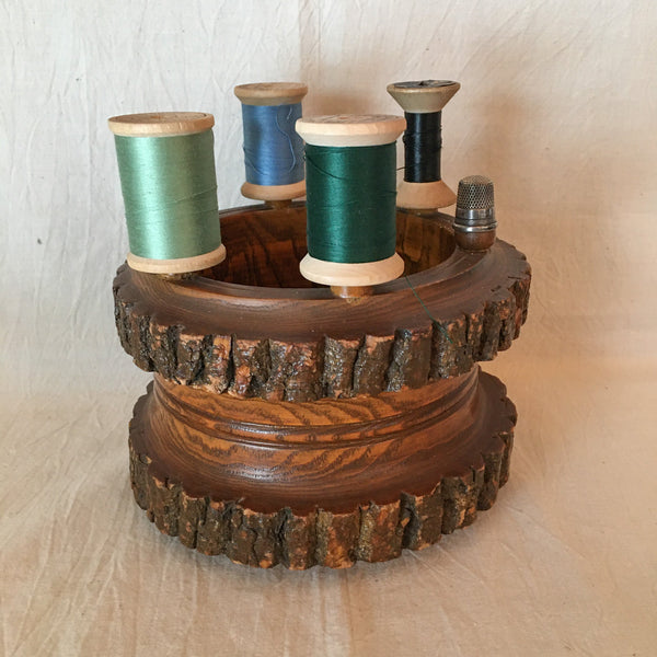 Mid Century Wooden Spool Holder, Sewing Caddy With Spools and Sterling ...