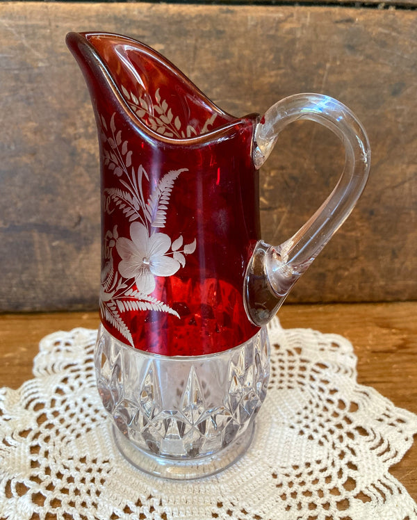 1897 Ruby Red and Cut Glass Pitcher, Souvenir of Atlantic City - Day ...