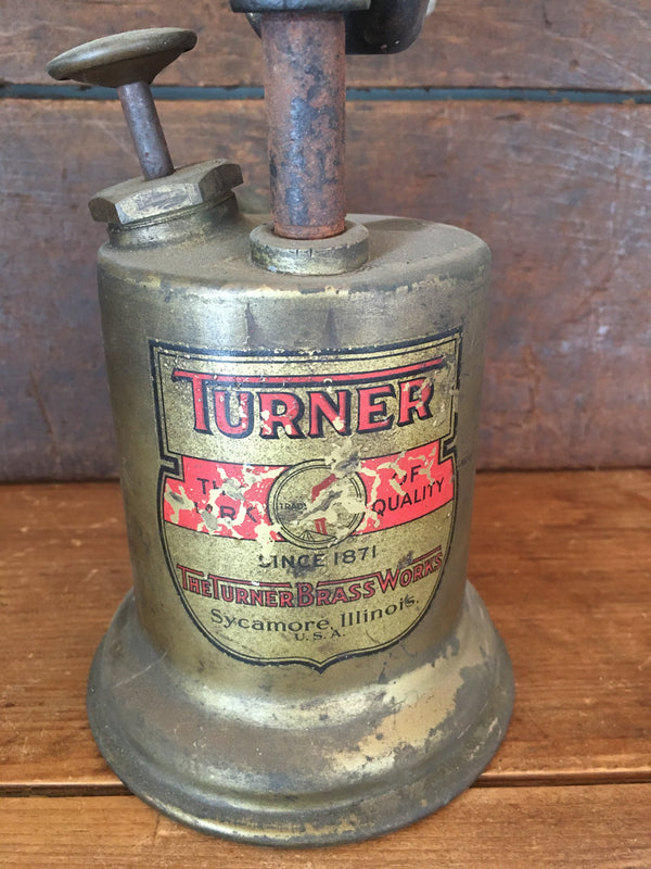Vintage Turner Brass Works Torch with Wooden Handle - Day Trip Treasures