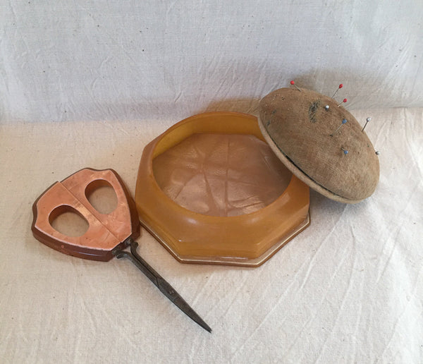 1920’s – 1930’s Bakelite Trinket Box with Pin Cushion and Scissors wit ...